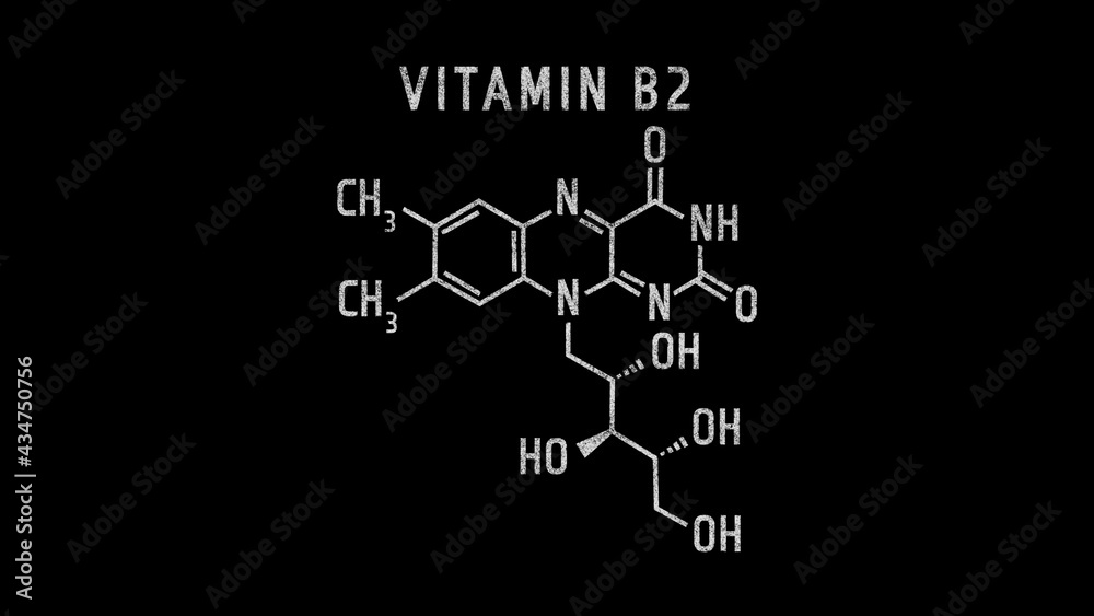 Vitamin B2 Molecular Structure Symbol Sketch or Drawing on black ...