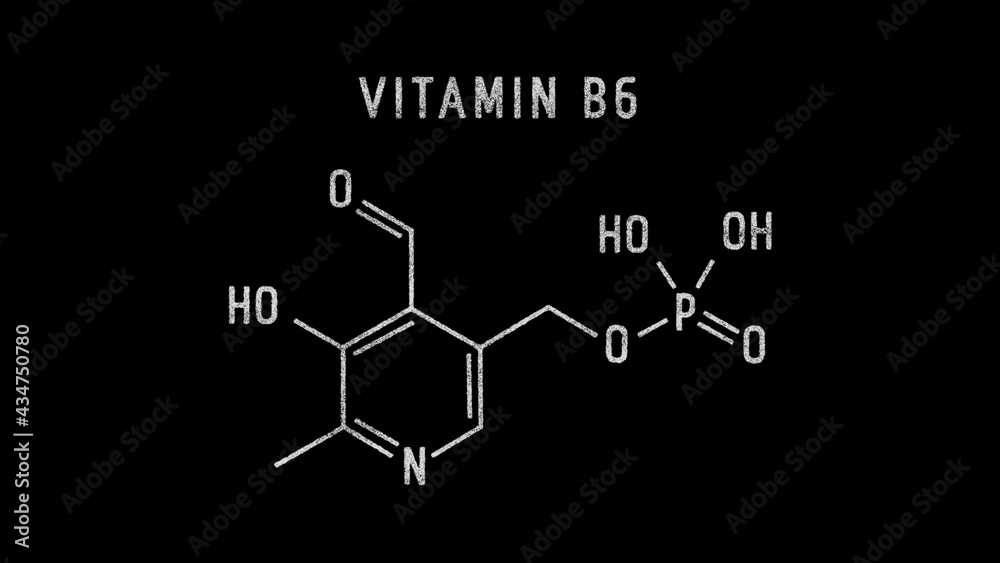 Vitamin B6 Molecular Structure Symbol Sketch or Drawing on black ...