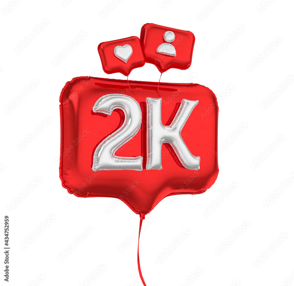 Red balloons in celebration of 2k followers. Like balloon. 3d ...