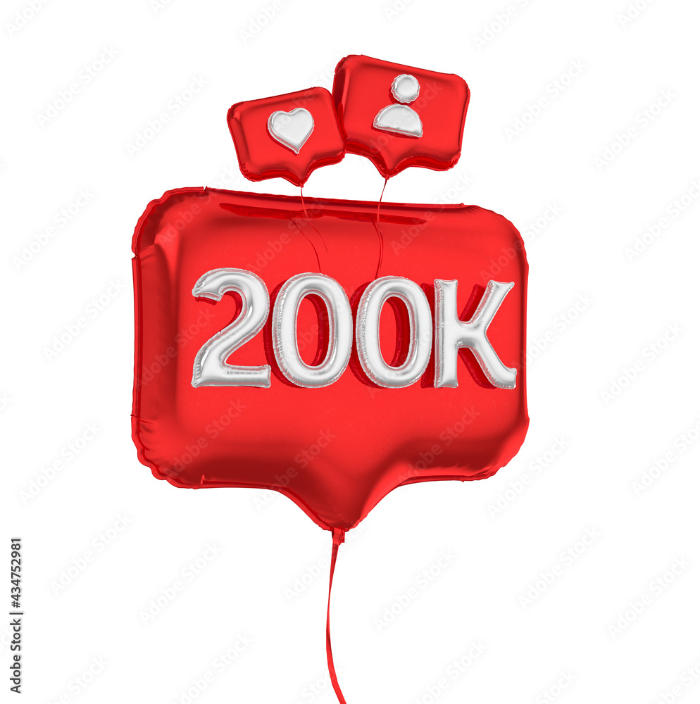 Red balloons in celebration of 200k followers. Like balloon. 3d ...
