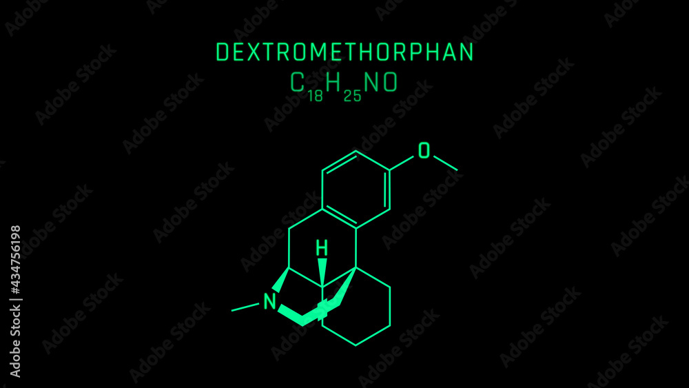 Dextromethorphan Molecular Structure Symbol on black background Stock ...