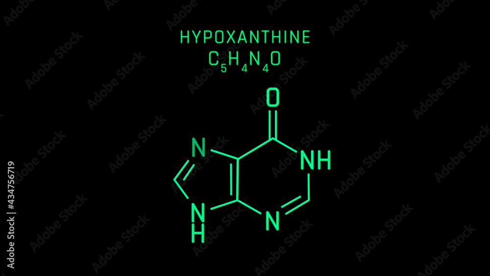 Hypoxanthine Molecular Structure Symbol Neon on black background Stock ...
