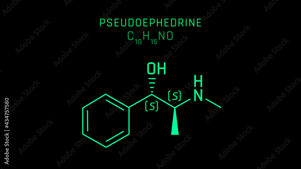 Pseudoephedrine or PSE Molecular Structure Symbol Neon on black ...