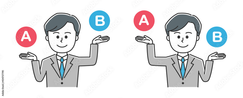 Office worker comparing A and B. Vector illustration isolated on white ...