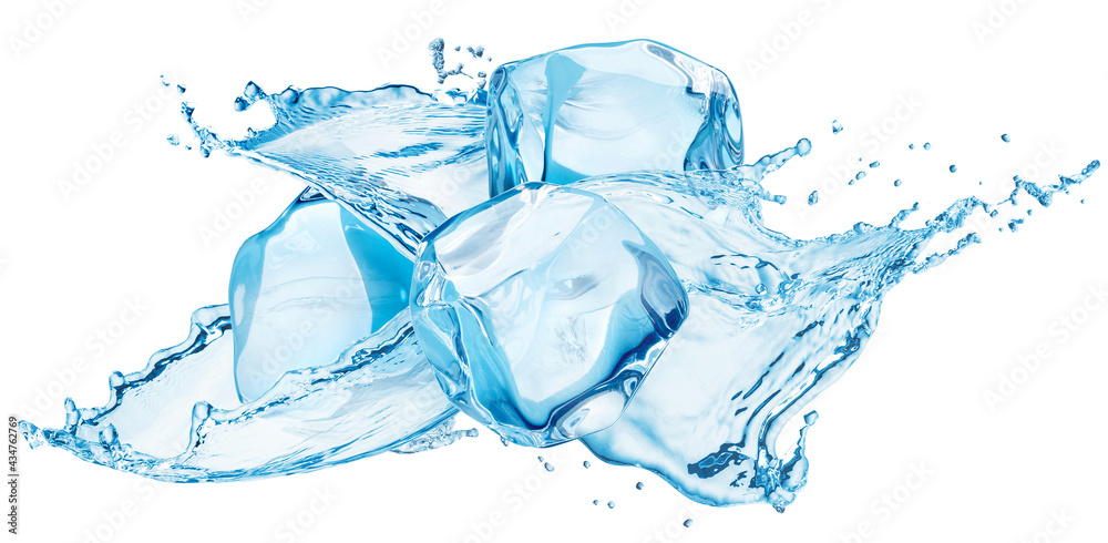 Water splash with ice cubes isolated on white background Stock Photo ...