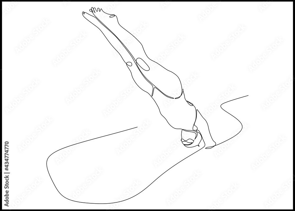 Female swimmer jump to start Swimming - continuous one line drawing ...