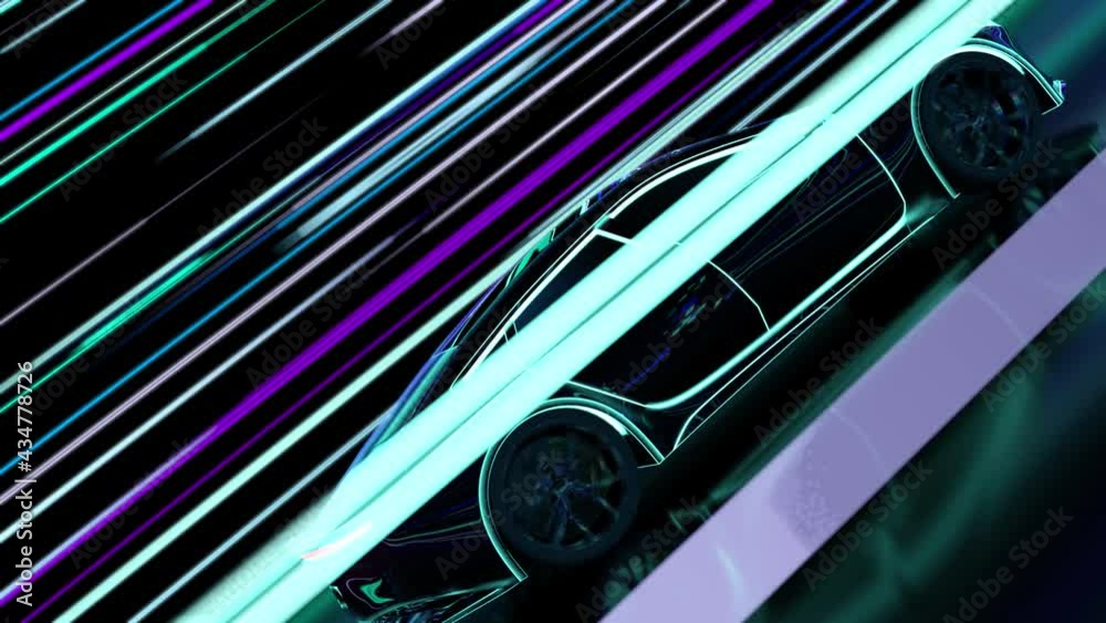 3d visualization: A prototype super car rushes through an undefined ...