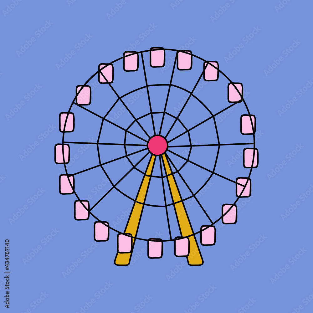 Cute hand drawn ferris wheel. Colorful vector clipart. Attraction in ...