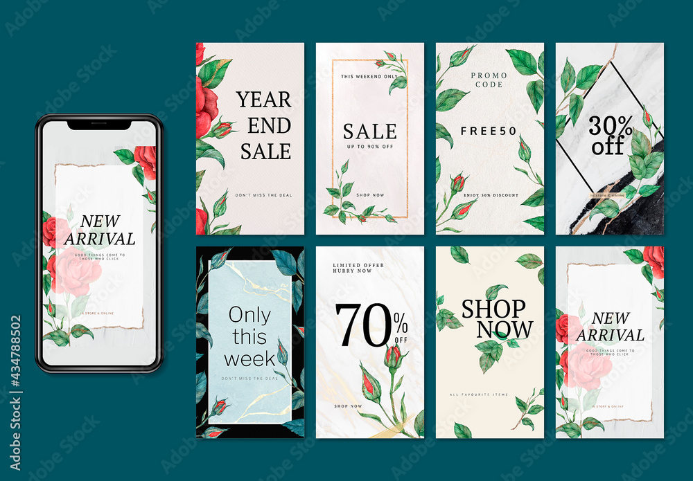 Social Media Story Posts Template Set Stock Template | Adobe Stock