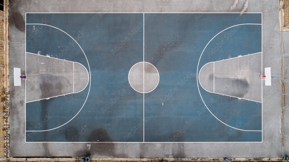 Top down view of public basketball court. School college with ...
