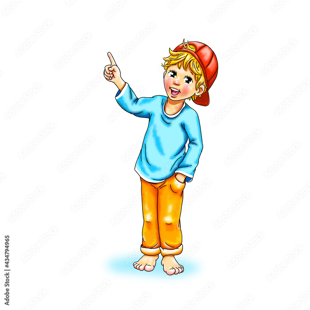 Junge Kleinkind mit Cap steht lächeln barfuß Schüler Teenager ...