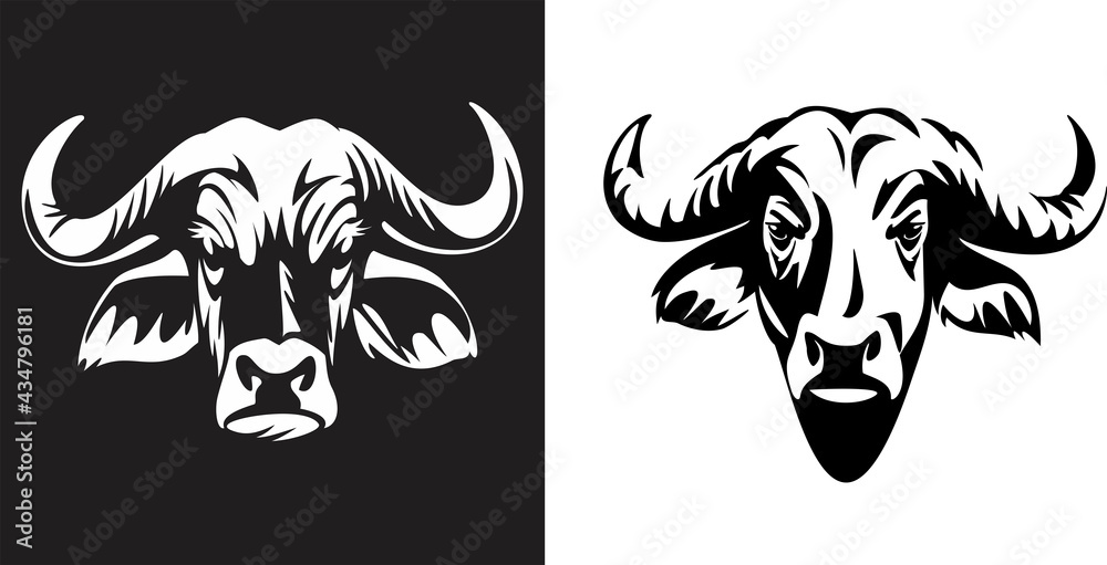 Black & white vector illustration of African Buffalo, Logo illustration ...