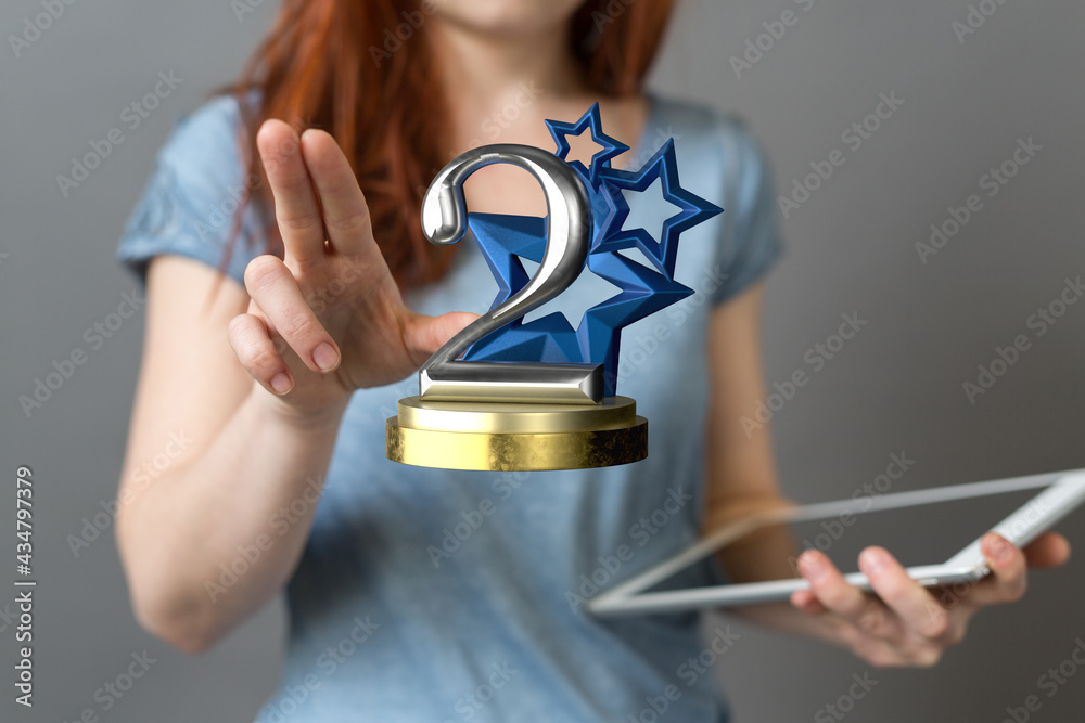 2nd two award in hand 3d Stock Photo | Adobe Stock