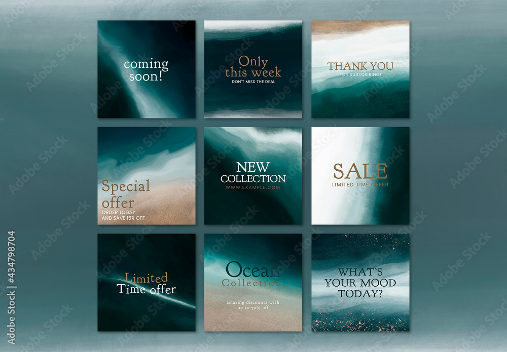 Sale Promotion Social Media Template with Aesthetic Ocean Design Stock ...
