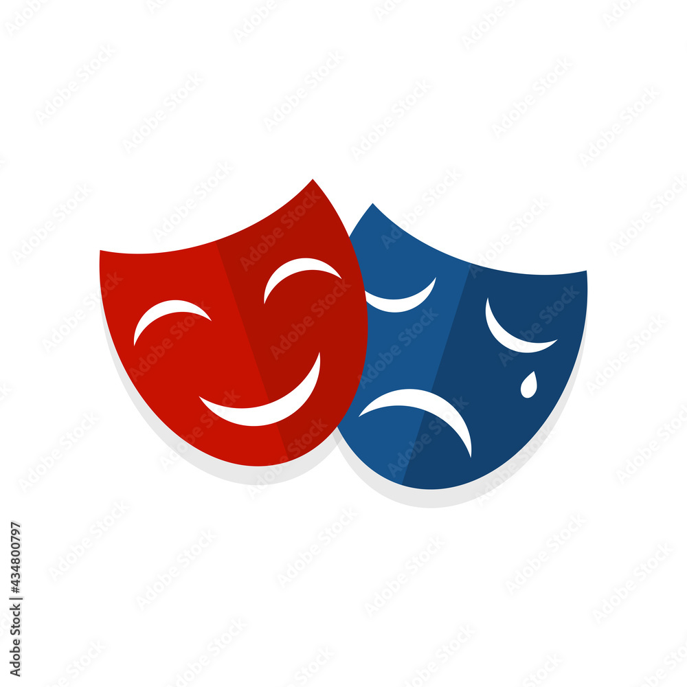 Comedy and tragedy masks. The traditional symbol of the theater, happy ...