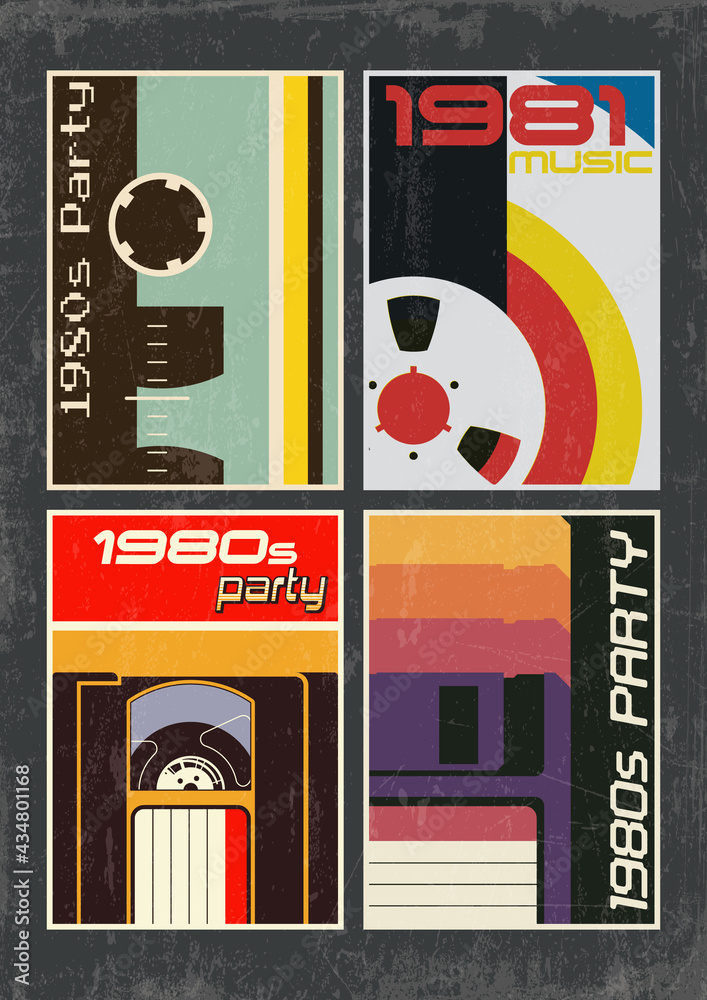 1980s Party Poster, Invitation templates, Audio Tape, Video Cassette ...