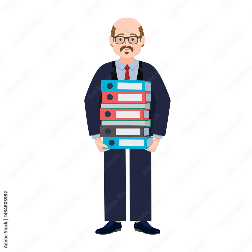 An office worker holds folders for documents. Vector illustration of a ...