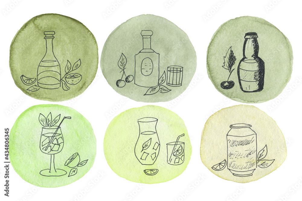 Watercolour drawing. stories, circles. abstract drawing for a blogger ...