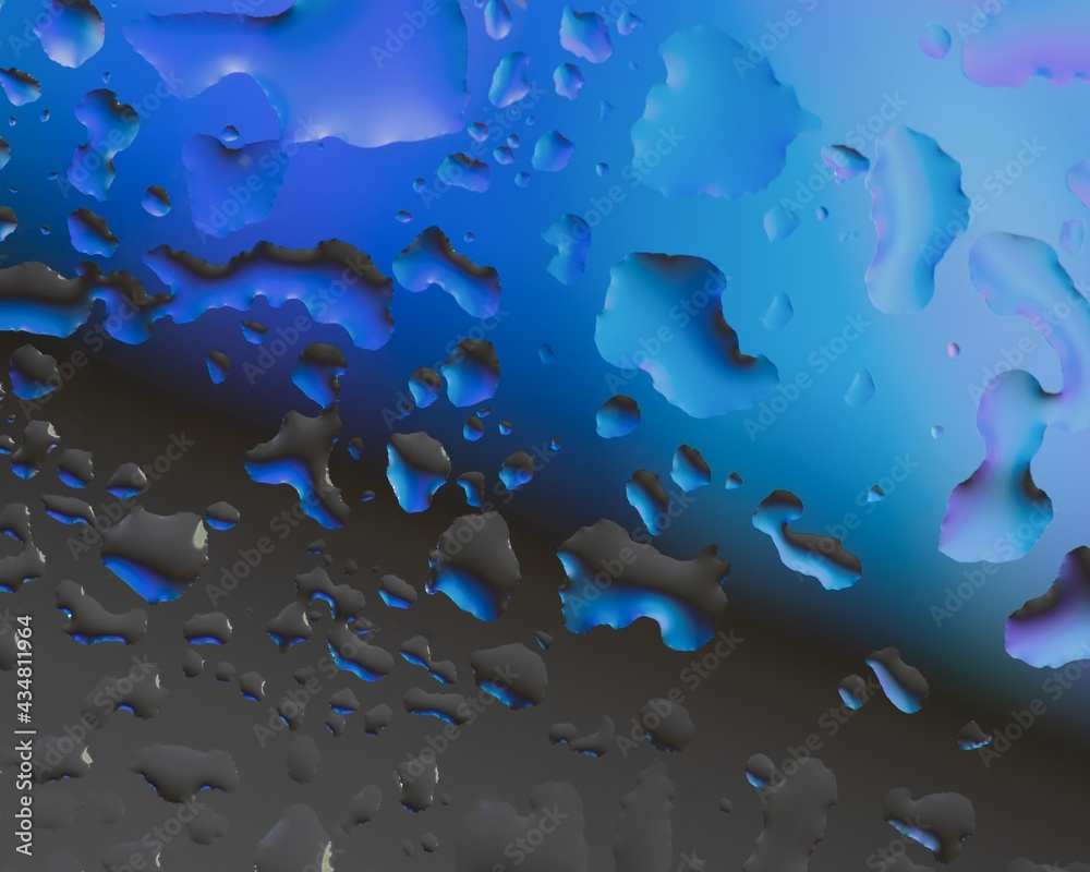 Water drops of different sizes and shapes on a background with a color ...