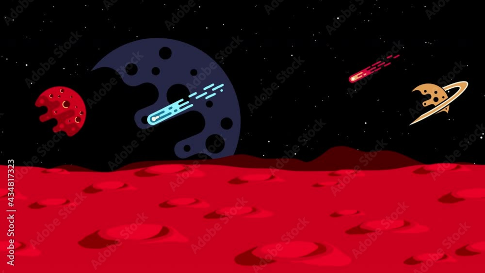Mars landscape with craters and space background. Cartoon Alien planet ...