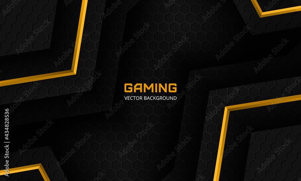 Abstract modern black and yellow angles gaming background. Dark ...