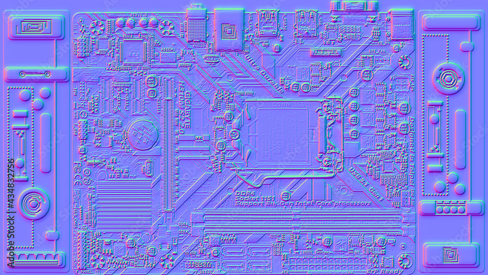 Motherboard microchip normal map illustration. New Best 3d style ...