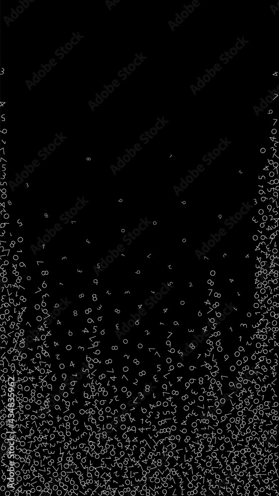 Falling numbers, big data concept. Binary white disorderly flying ...