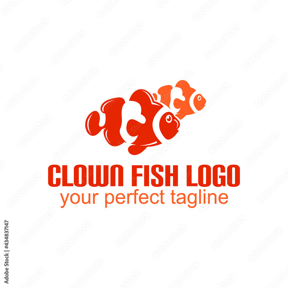 clown fish logo, silhouette of cute small fish swimming vector ...