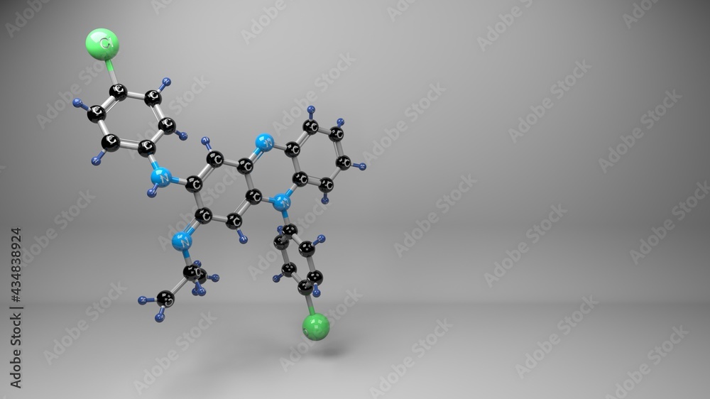 Clofazimine molecule illustration. Molecular structure of Lamprene ...