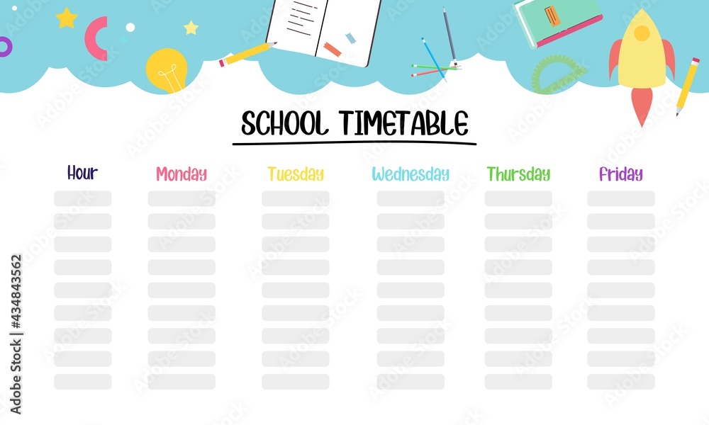 Kids school planner grafis. School timetable for student Stock Vector ...
