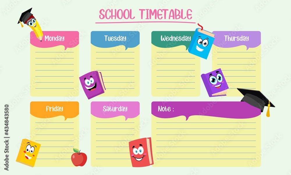 Kids school planner grafis. School timetable for student Stock Vector ...