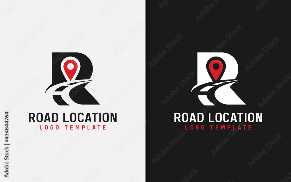 Abstract Initial Letter R Combined with Asphalt Road Silhouette and Pin ...