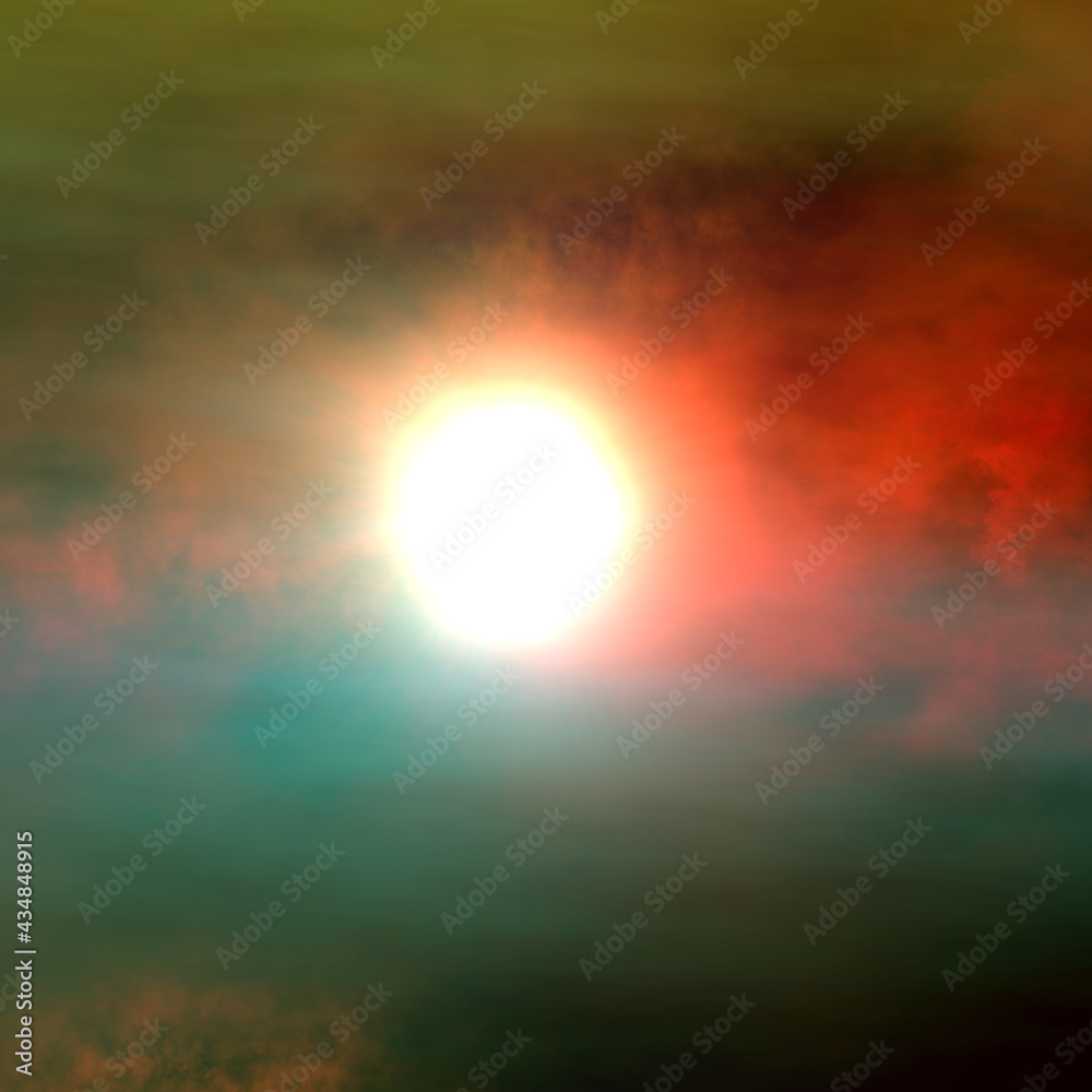 Dramatic apocalyptic background - sun eclipse, red sunset, dark green ...