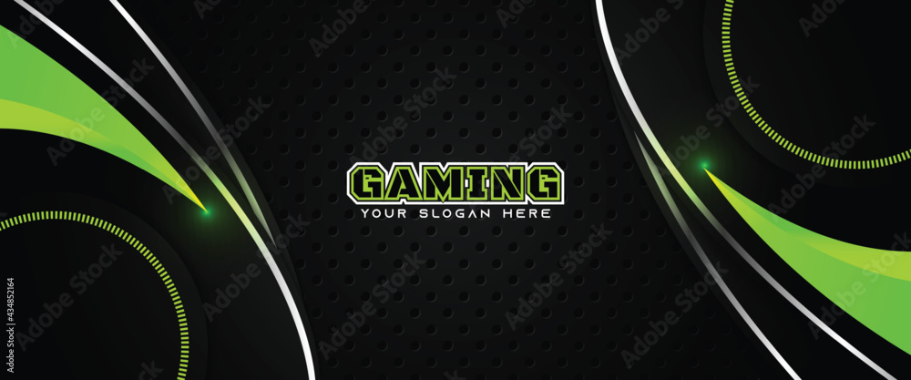 Futuristic green abstract gaming banner design template with metal ...