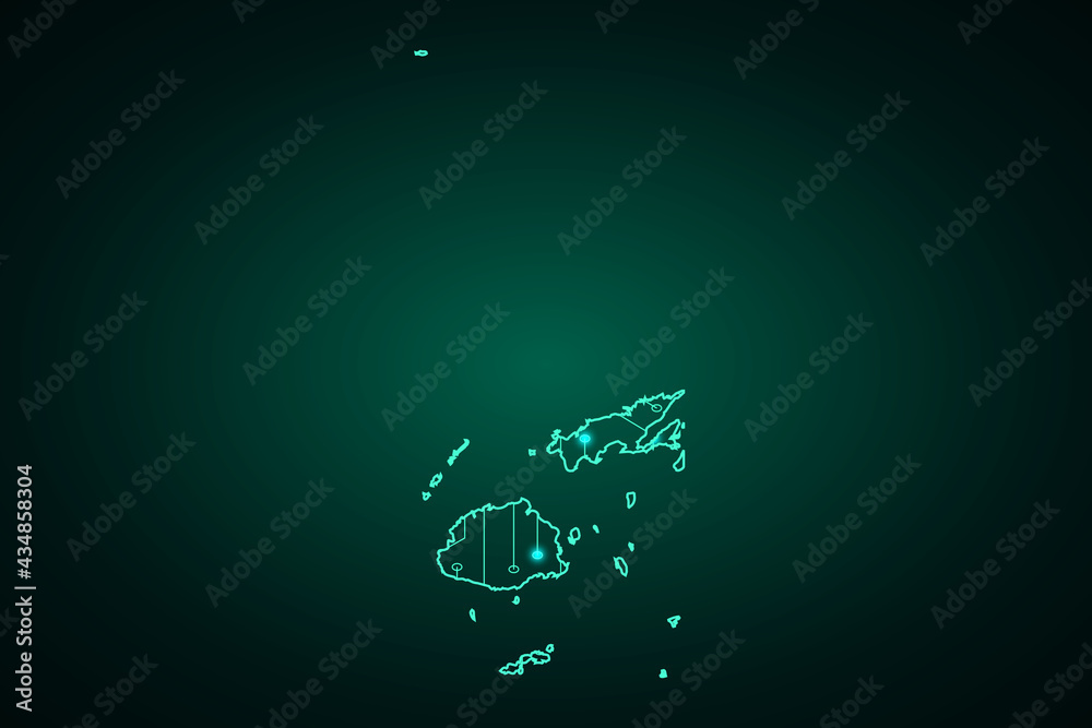 Map of Fiji, network line, design sphere, dot and structure on dark ...