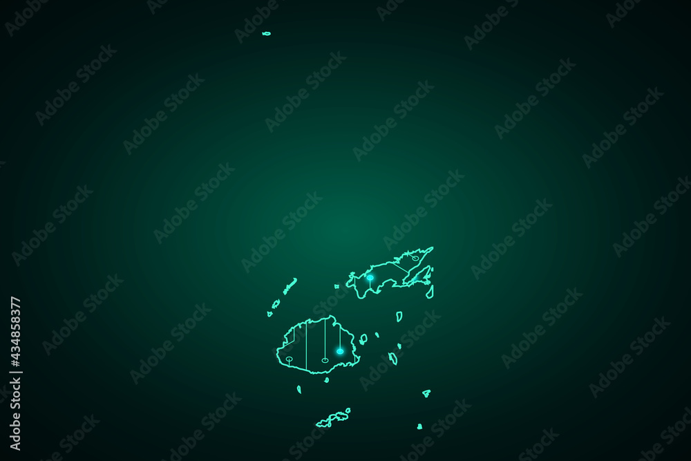 Map of Fiji, network line, design sphere, dot and structure on dark ...