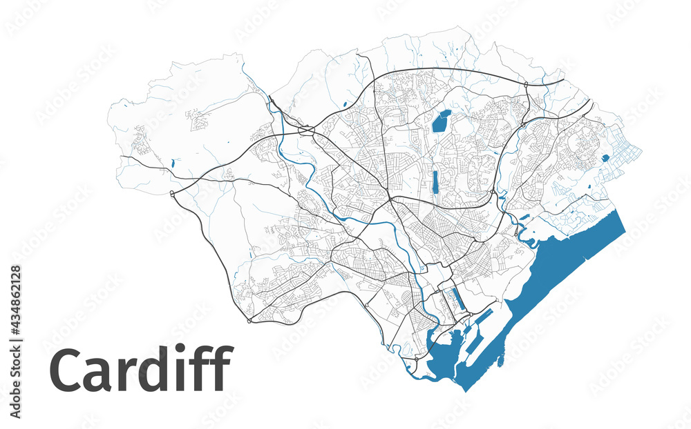 Cardiff map. Detailed map of Cardiff city administrative area ...