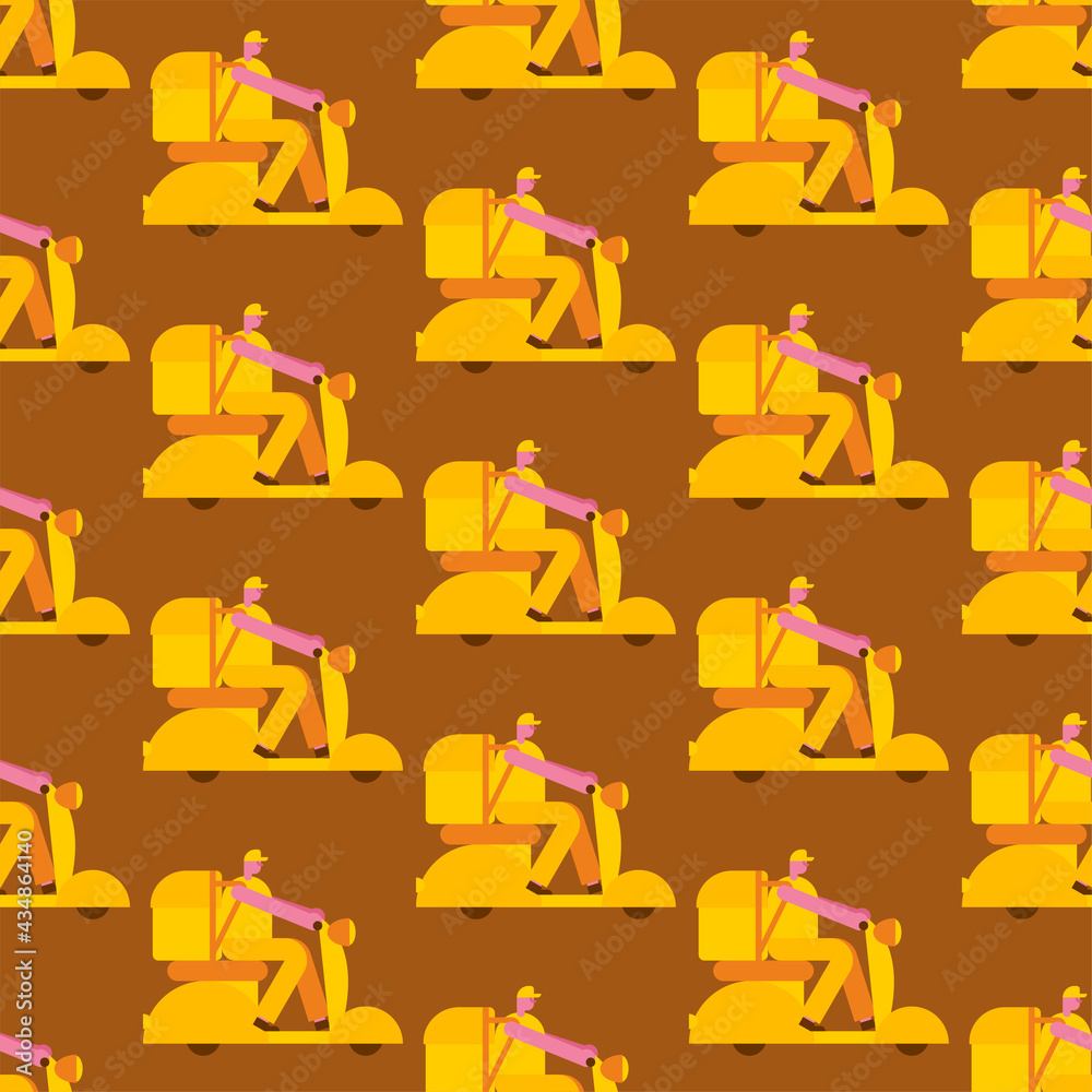 Scooter food delivery pattern seamless. Deliveryman on motorcycle ...