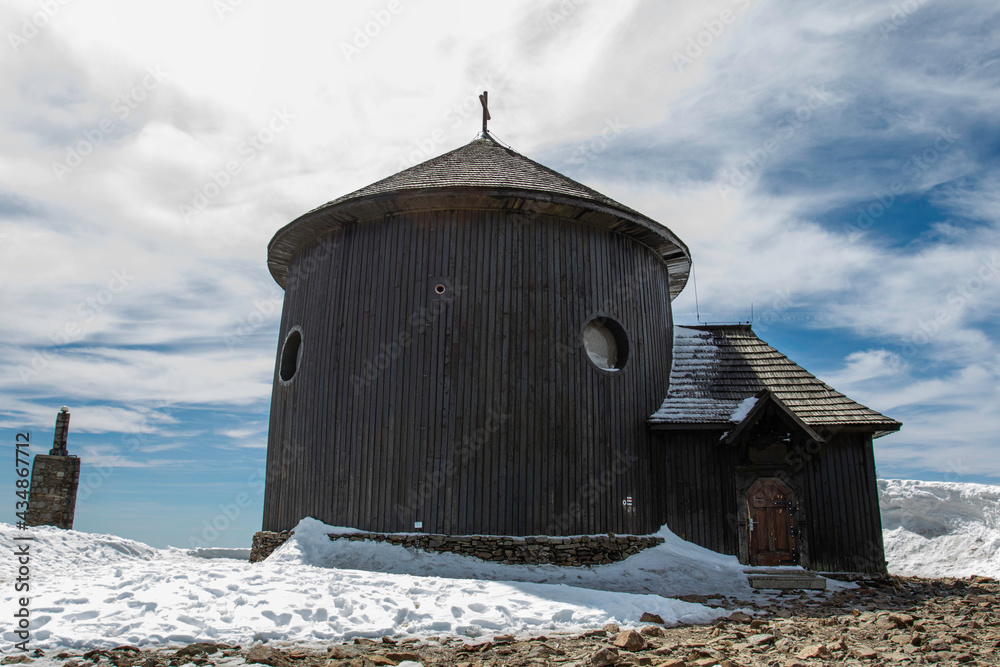 St. Lawrence's Chapel on Śnieżka. The wooden structure of the church is ...