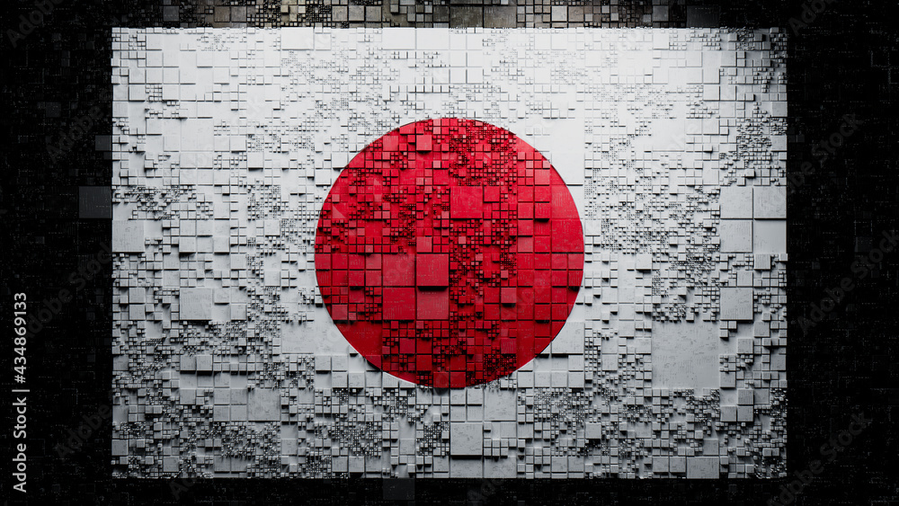 Japanese Flag rendered as Futuristic 3D blocks. Japan Network Concept ...