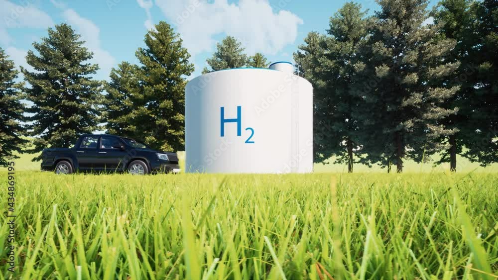 H2 hydrogen fuel tank Energy electricity innovation Ecology concept ...