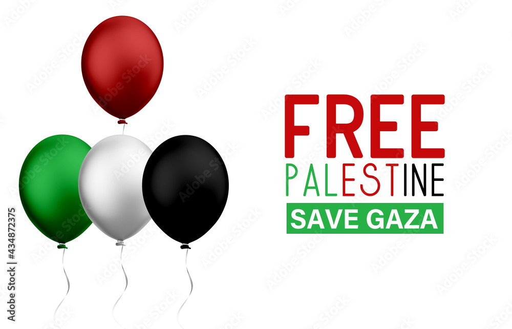 free palestine save gaza lettering with flying 3d balloons of multiple ...