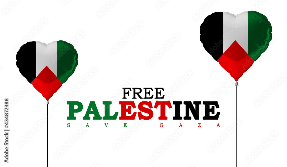 free palestine and save gaza lettering with flying heart shaped 3d ...