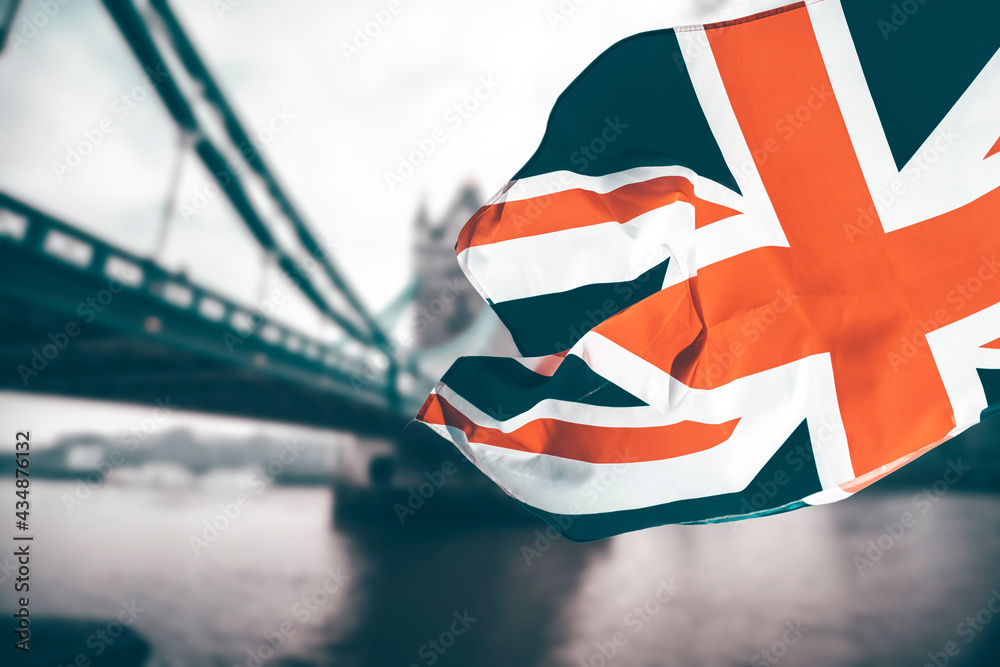 British union jack flag over icons of London Stock Photo | Adobe Stock