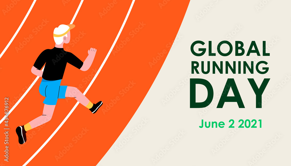 Global running day. A man in a sports uniform jogs through the stadium ...