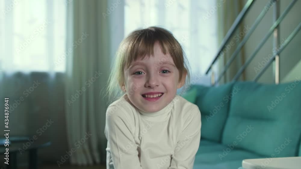 Portrait Funny Little Girl Smiling Child Looking at Camera Cute Kid ...