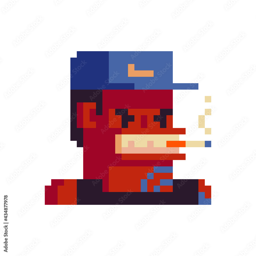 Gangster character pixel art set, smoking gangsta rap stars. Avatar ...