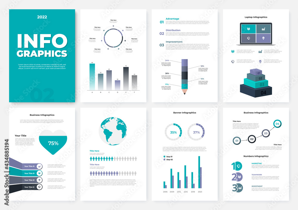 Infographic brochure template. A4 pages with charts, diagrams and ...