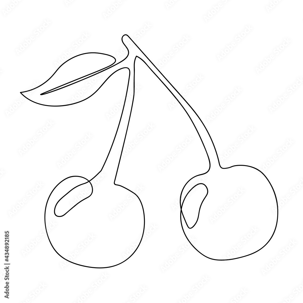 Continuous one line drawing cherry. Vector illustration. Black line art ...