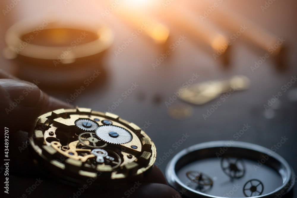 Mechanical watch repair process. Open pocket wristwatch. vel Stock ...